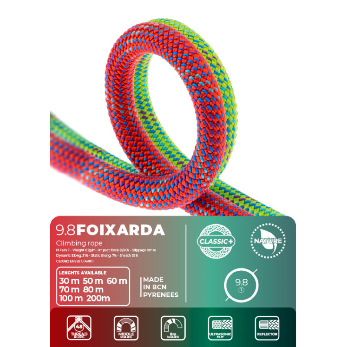 CLIMBING ROPE DYNAMIC FIXE SPORT NATURE 9.8 - 40m - ESCA100.MAIN ...